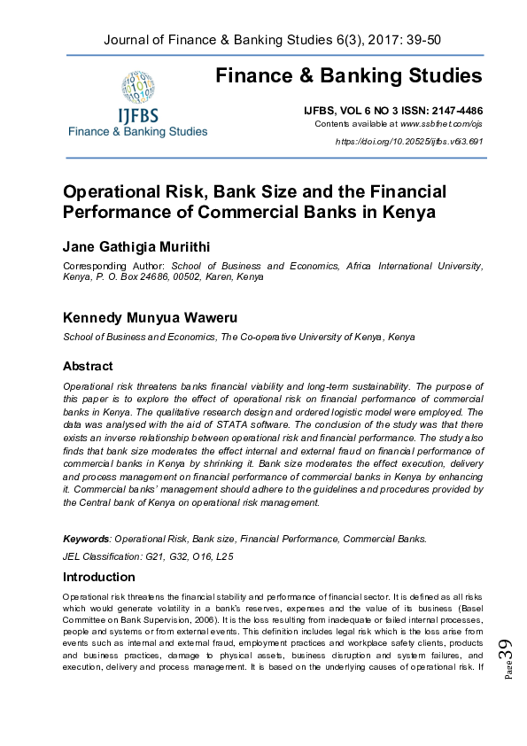 (PDF) Operational Risk, Bank Size and the Financial Performance of ...