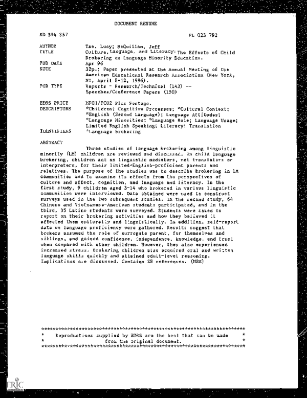 (PDF) Culture, Language, and Literacy: The Effects of Child Brokering ...