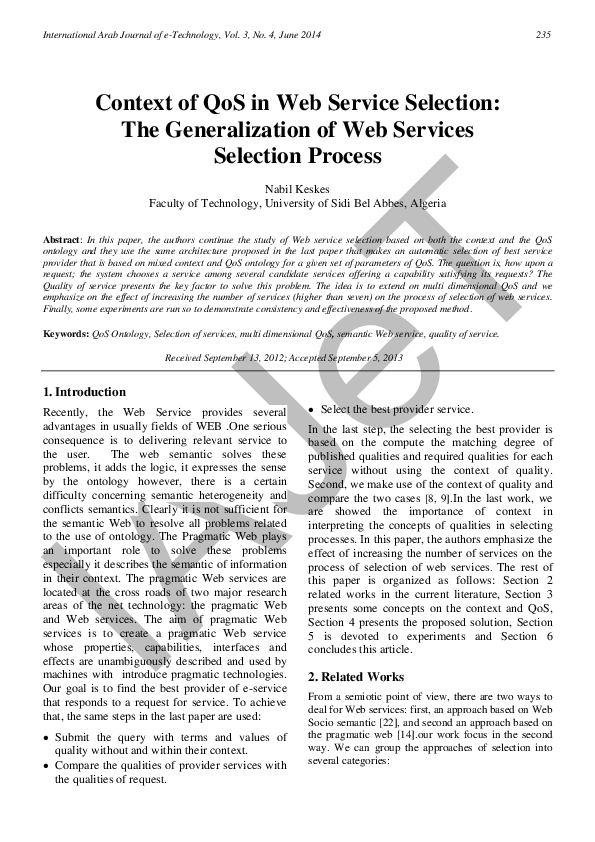 (PDF) Context of QoS in Web Service Selection: The Generalization of Web Services Selection ...