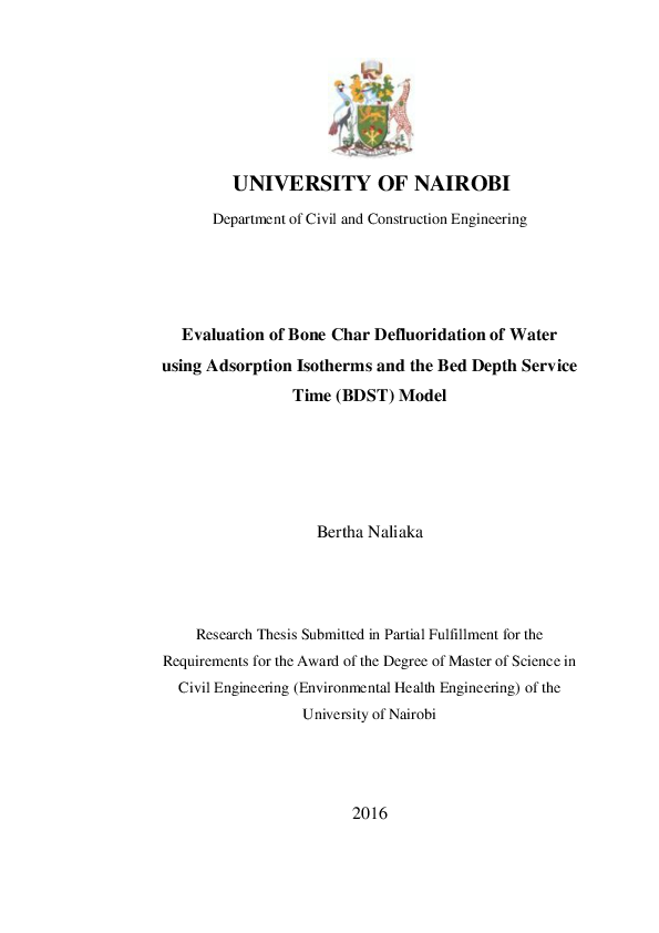 (PDF) Evaluation of Bone Char Defluoridation of Water using Adsorption ...