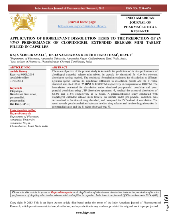 Pdf Application Of Biorelevant Dissolution Tests To The Prediction Of