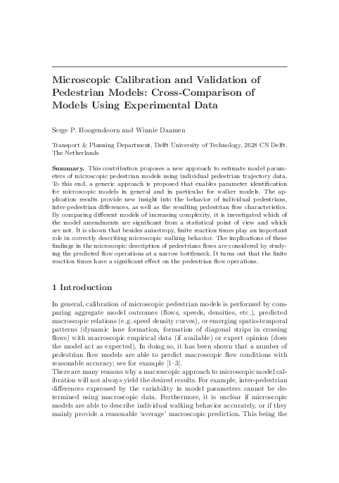 Pdf Microscopic Calibration And Validation Of Pedestrian Models