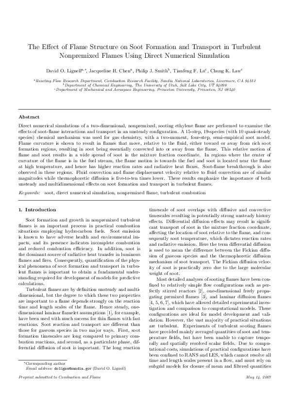 (PDF) The effect of flame structure on soot formation and transport in turbulent nonpremixed ...