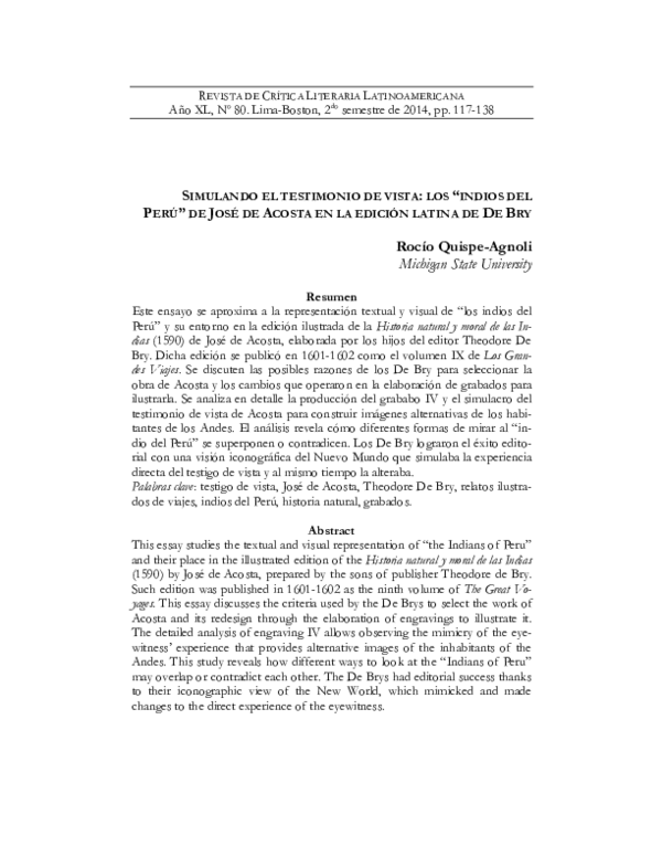(PDF) (Journal essay) "Simulando el testimonio de vista: los "indios ...