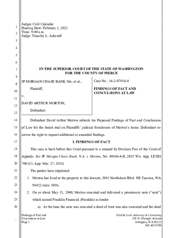 (DOC) Pierce County Superior Court - JPMorgan Chase Bank NA v. David ...
