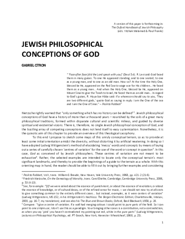 (PDF) Jewish Philosophical Conceptions of God