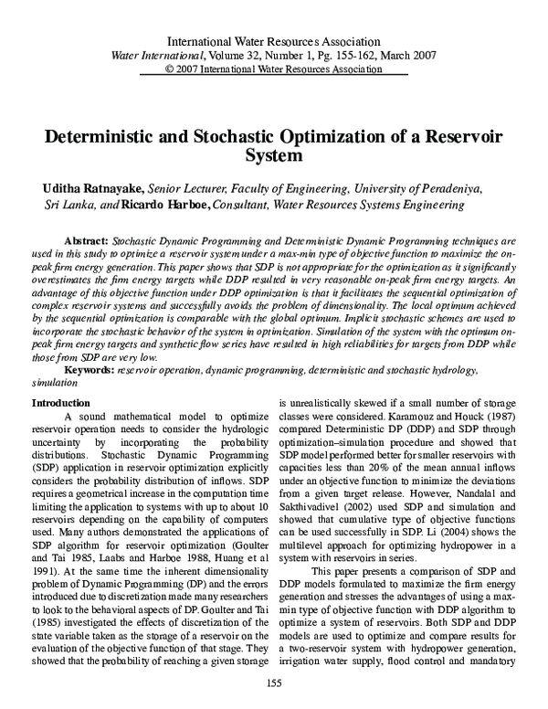 Pdf Deterministic And Stochastic Optimization Of A Reservoir System
