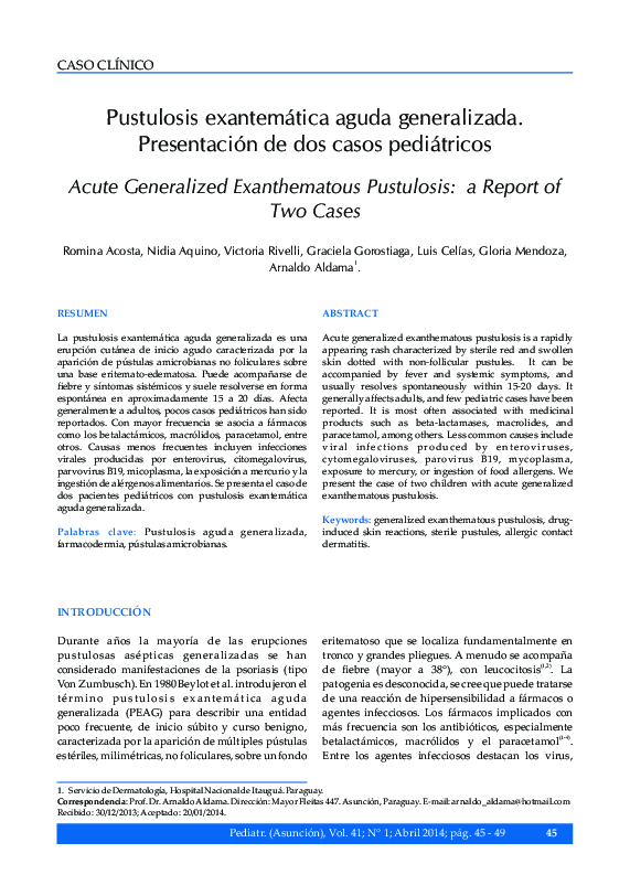 (PDF) Pustulosis exantemática aguda generalizada: Presentación de dos ...