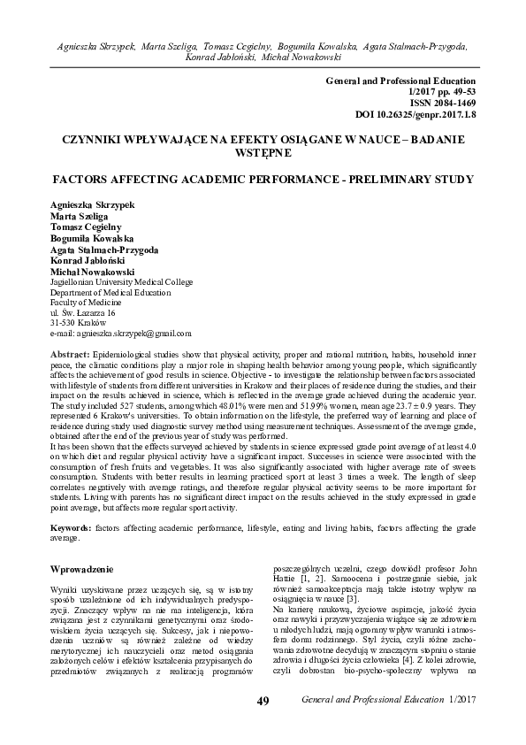 (PDF) Factors affecting academic performance - preliminary study