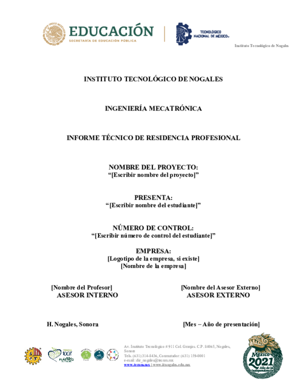 (DOC) Estructura del Reporte de Residencia Profesional (Documento Final)