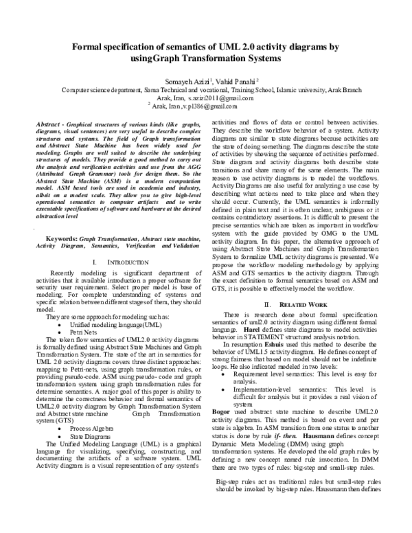 (PDF) Formal specification of semantics of UML 2 . 0 activity diagrams by usingGraph ...