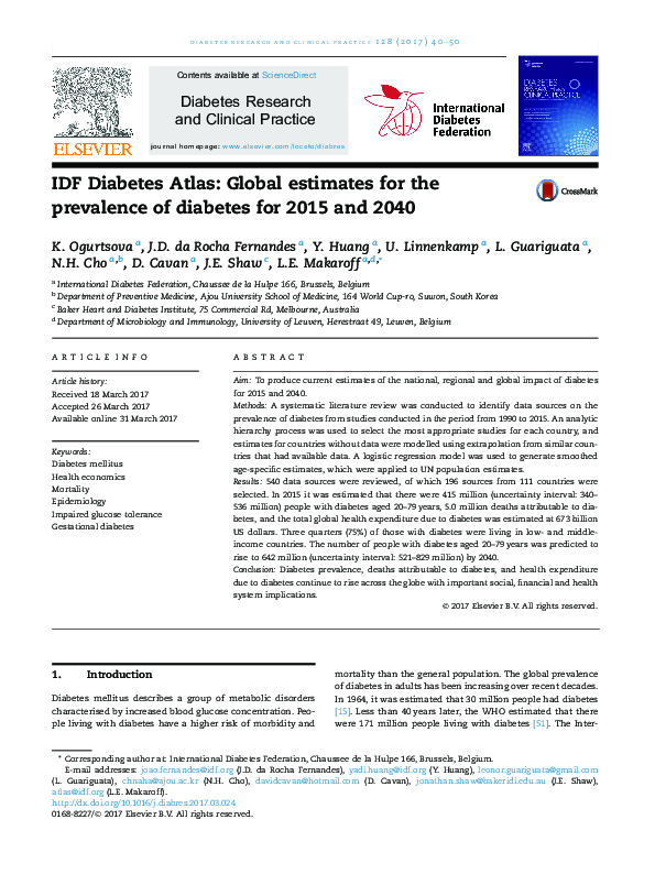 (PDF) IDF Diabetes Atlas: Global estimates for the prevalence of ...