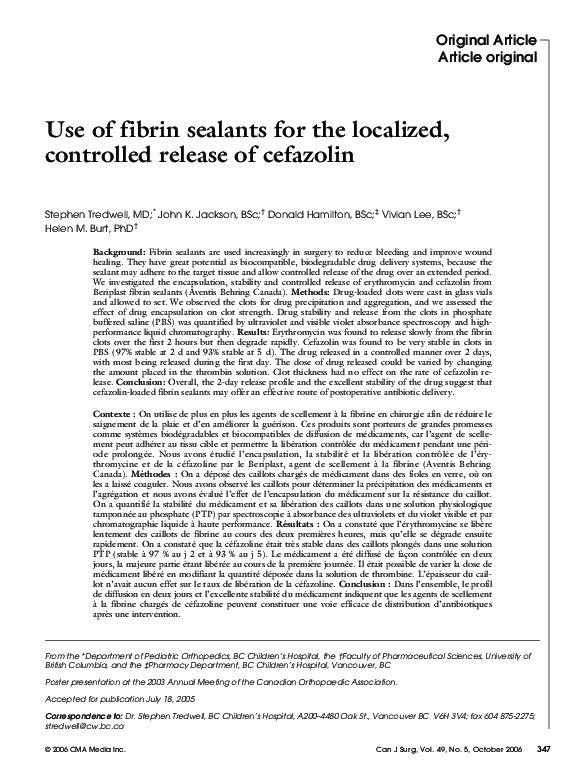 (PDF) Use of fibrin sealants for the localized, controlled release of ...