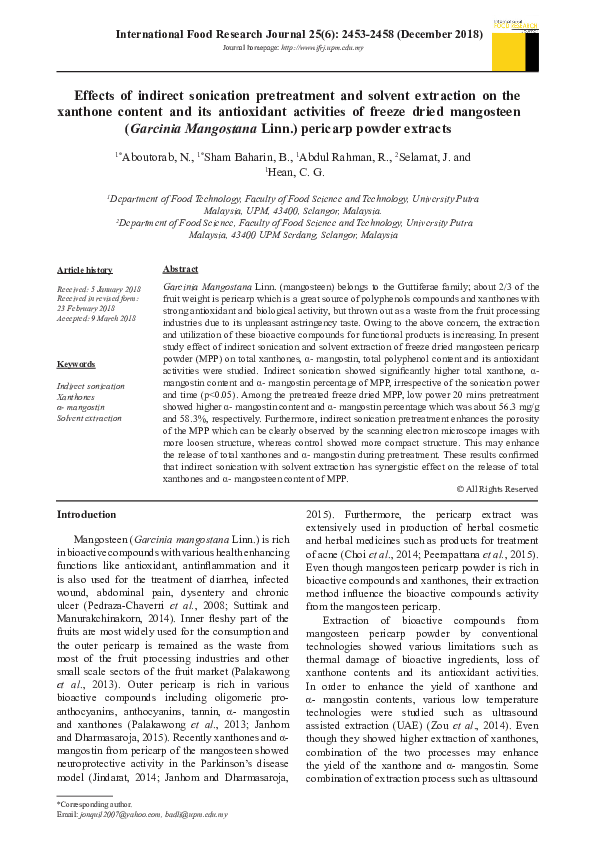(PDF) Effects of indirect sonication pretreatment and solvent ...