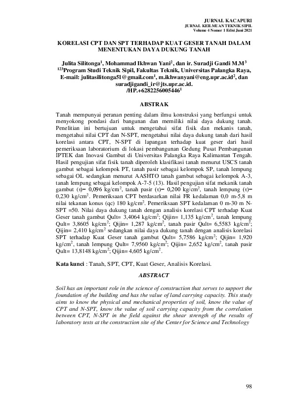 (PDF) Korelasi CPT Dan SPT Terhadap Kuat Geser Tanah Dalam Menentukan Daya Dukung Tanah
