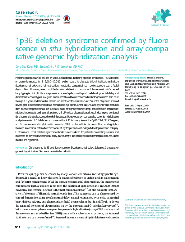 (PDF) 1P36 Deletion Syndrome Confirmed by Fluorescencein ...