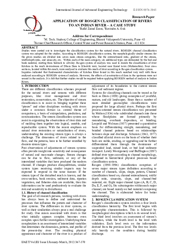 (PDF) Application of Rosgen Classification of Rivers to an Indian River ...