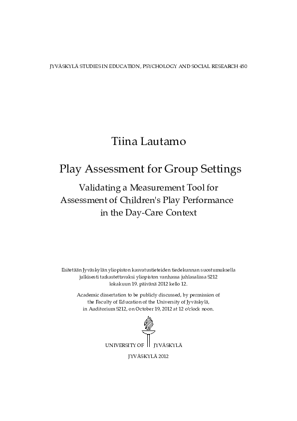 (PDF) Play assessment for group settings : validating a measurement ...