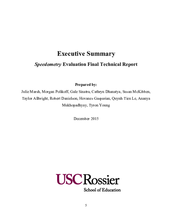 (PDF) Executive Summary Speedometry Evaluation Final Technical Report