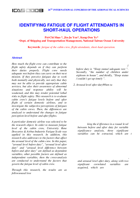 (PDF) Identifying Fatigue of Flight Attendants in Short-Haul Operations