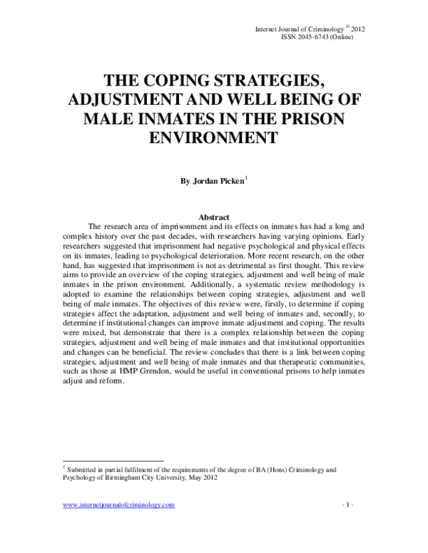 (PDF) The Coping Strategies, Adjustment and Well Being of Male Inmates ...