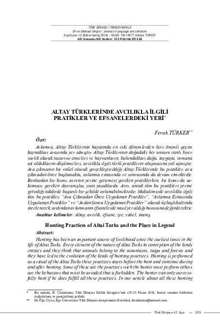 (PDF) Altay Türkleri̇nde Avcılıkla İlgi̇li̇ Prati̇kler ve ...
