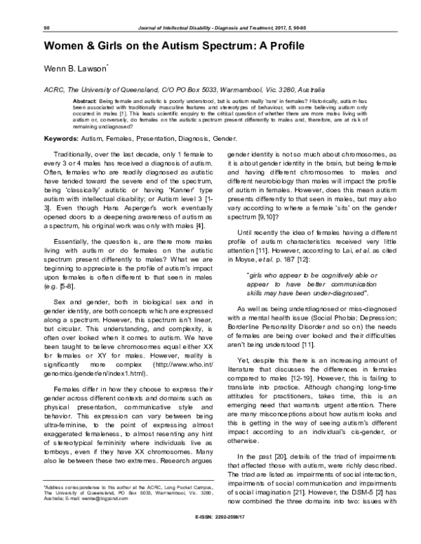 (PDF) Women & Girls on the Autism Spectrum: A Profile