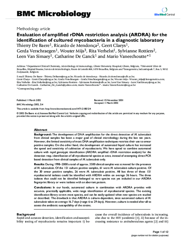 (PDF) Evaluation of amplified rDNA restriction analysis (ARDRA) for the ...