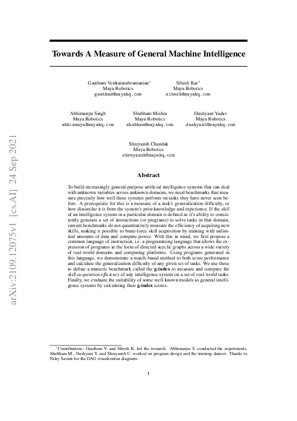 (PDF) Towards A Measure Of General Machine Intelligence