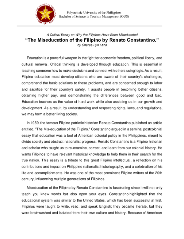 (PDF) The Miseducation of the Filipino by Renato Constantino
