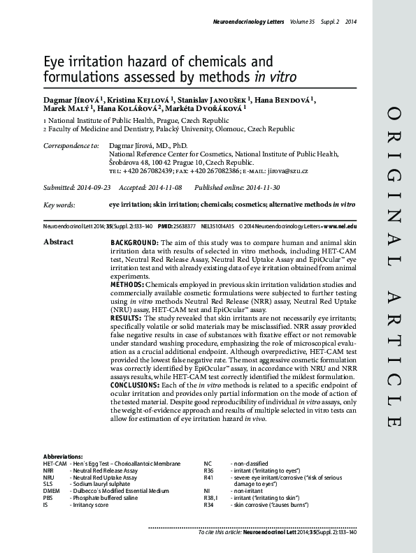 (PDF) Eye irritation hazard of chemicals and formulations assessed by ...