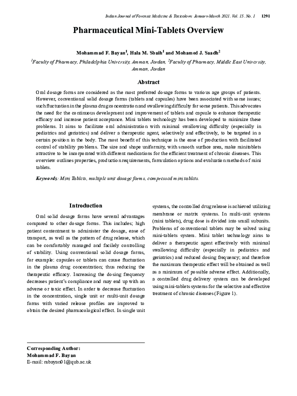 (PDF) Pharmaceutical Mini-Tablets Overview