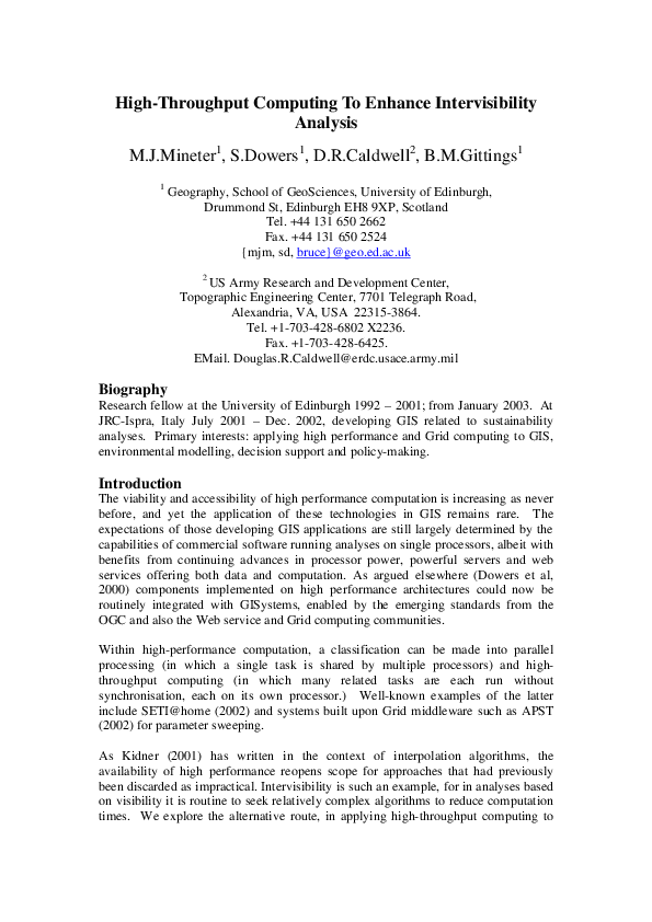 (PDF) High-throughput Computing to Enhance Intervisibility Analysis