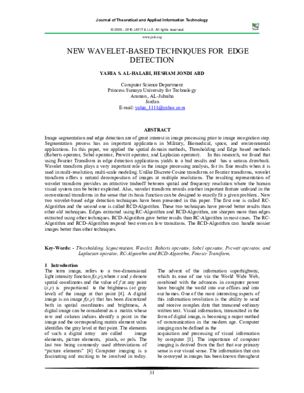 Pdf New Wavelet Based Techniques For Edge Detection
