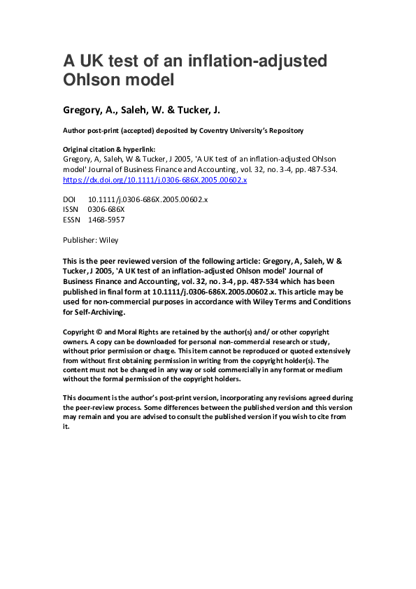 (PDF) A UK Test of an Inflation-Adjusted Ohlson Model