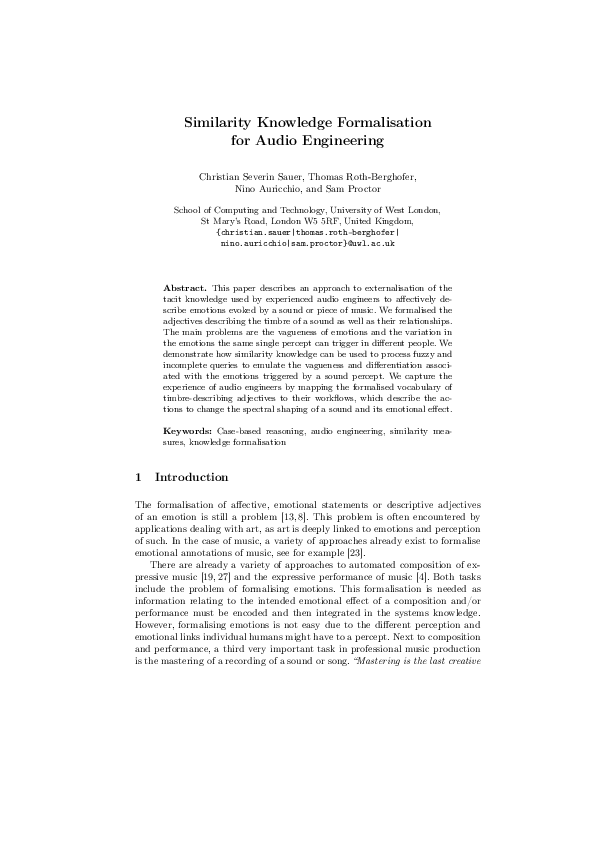 (PDF) Similarity knowledge formalisation for audio engineering