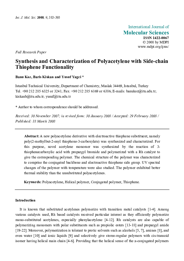(PDF) Synthesis and characterization of polyacetylene with side-chain ...
