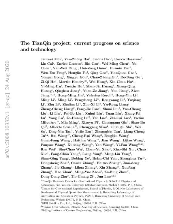 (PDF) The TianQin project: Current progress on science and technology