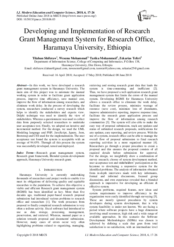 (PDF) Developing and Implementation of Research Grant Management System ...