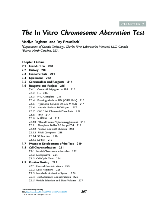 (PDF) The In Vitro Chromosome Aberration Test | Genetic Toxicology ...