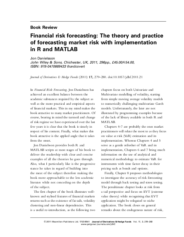 (PDF) Financial risk forecasting: The theory and practice of ...
