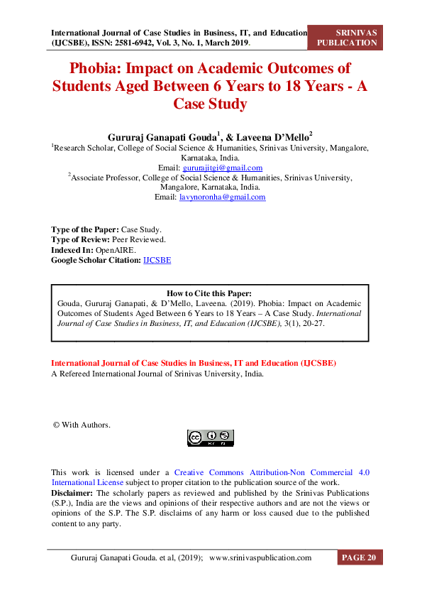 (PDF) Phobia : Impact on Academic Outcomes of Students Aged between 6 ...