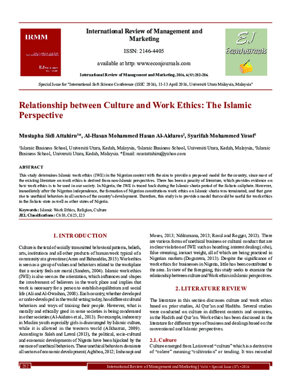 (PDF) International Review of Management and Marketing Relationship between Culture and Work ...