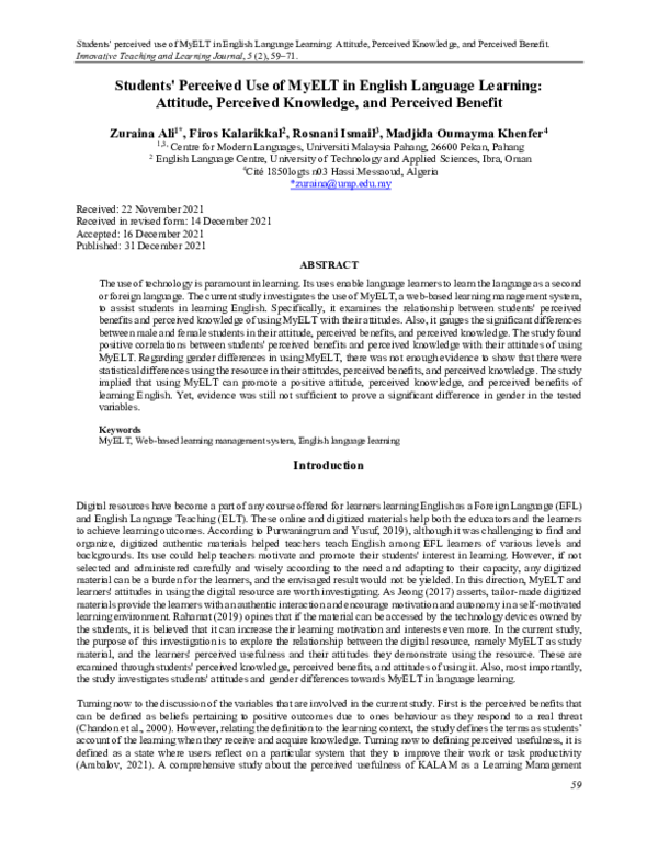 (PDF) Students' Perceived Use of MyELT in English Language Learning ...