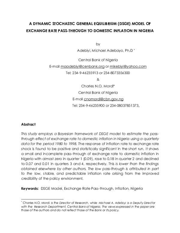 (PDF) A DYNAMIC STOCHASTIC GENERAL EQUILIBRIUM (DSGE) MODEL OF EXCHANGE RATE PASS-THROUGH TO ...