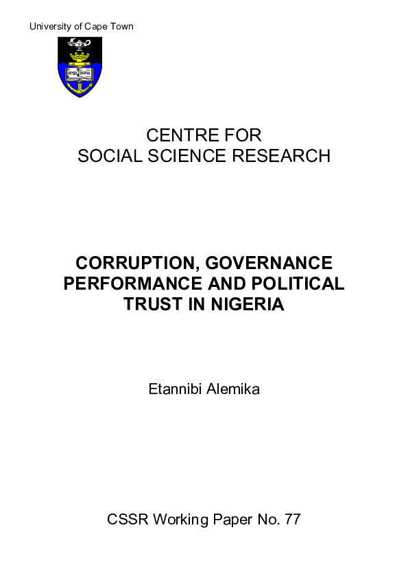 (PDF) Corruption, governance performance and political trust in Nigeria