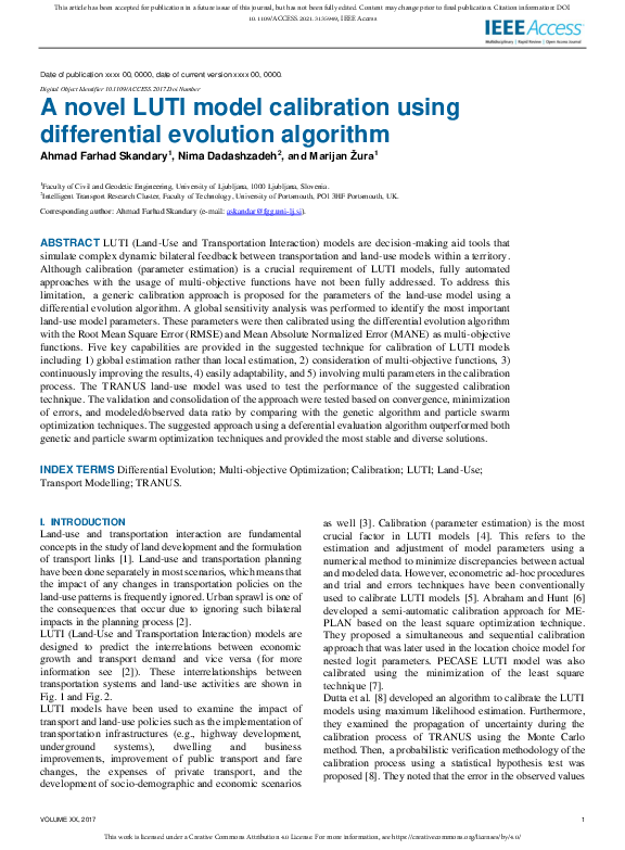(PDF) A novel LUTI model calibration using differential evolution algorithm