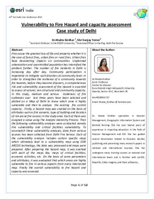 (PDF) Vulnerability to Fire Hazard and capacity assessment Case study ... (PDF) Vulnerability to Fire Hazard and capacity assessment Case study ...