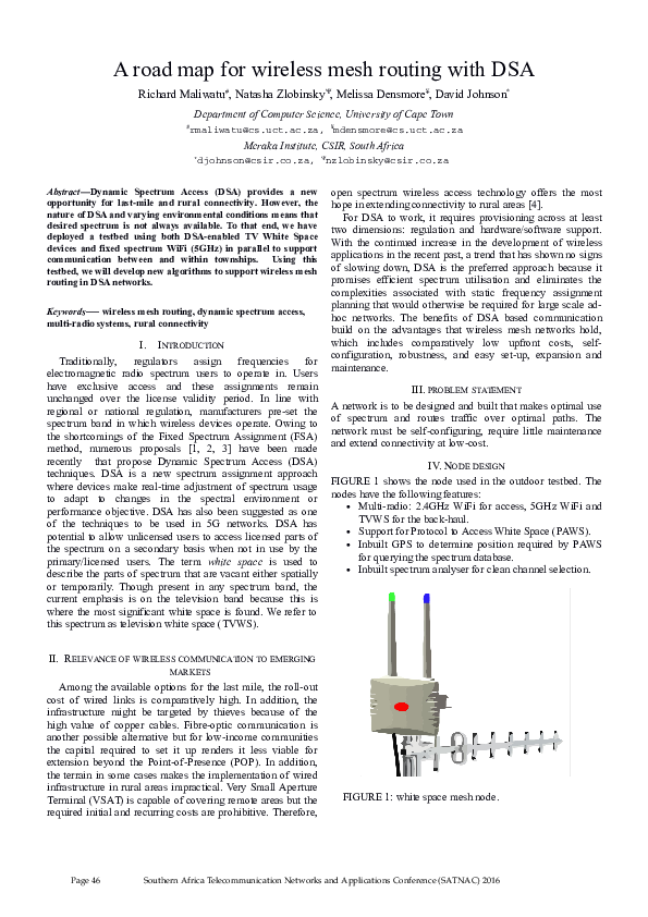 (PDF) A road map for wireless mesh routing with DSA
