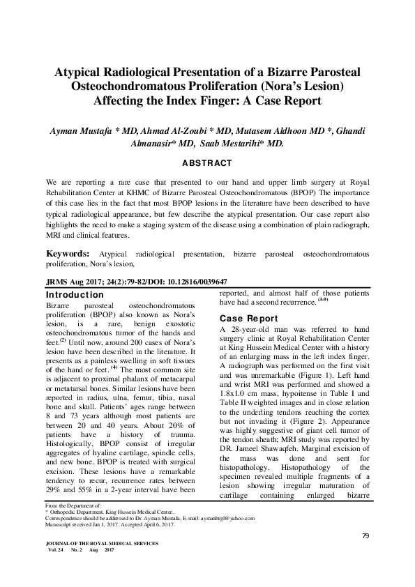 (PDF) Atypical Radiological Presentation of a Bizarre Parosteal ...